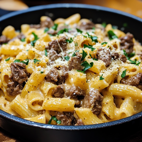 One-Pot Creamy Beef and Garlic Butter Pasta – Her Feast